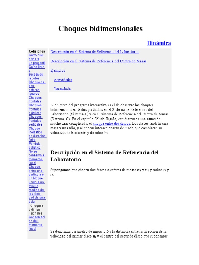 Choques Bidimensionales | PDF | Movimiento (física) | Mecanica clasica