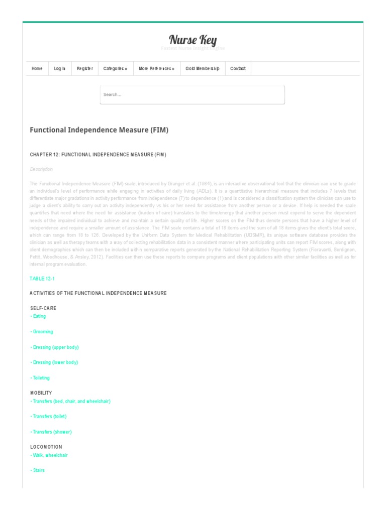 Functional Independence Measure (FIM) - Nurse Key | PDF | Health ...