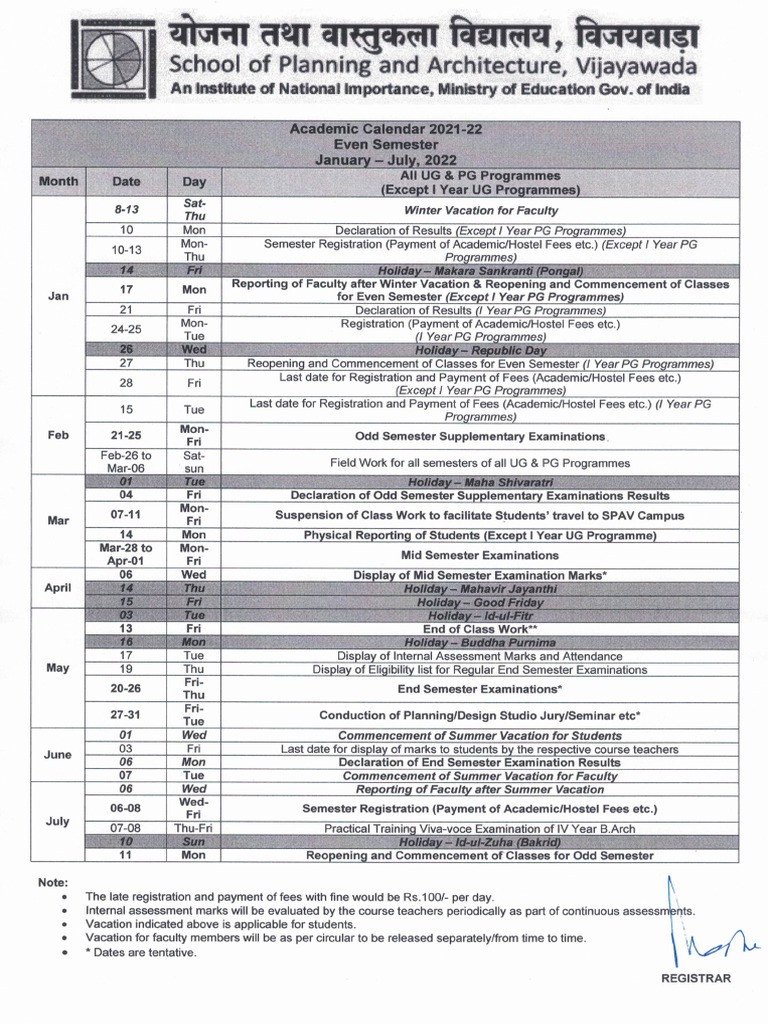 Academic Calander 2021-2022 | PDF