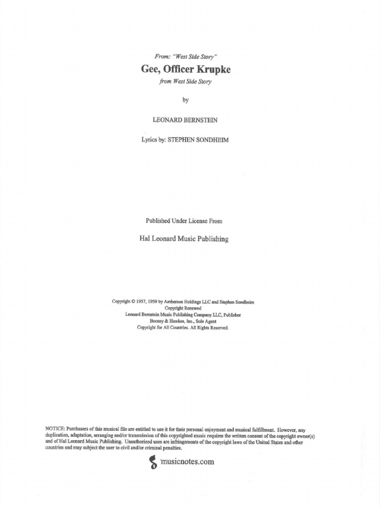 Gee Officer Krupke Music | PDF
