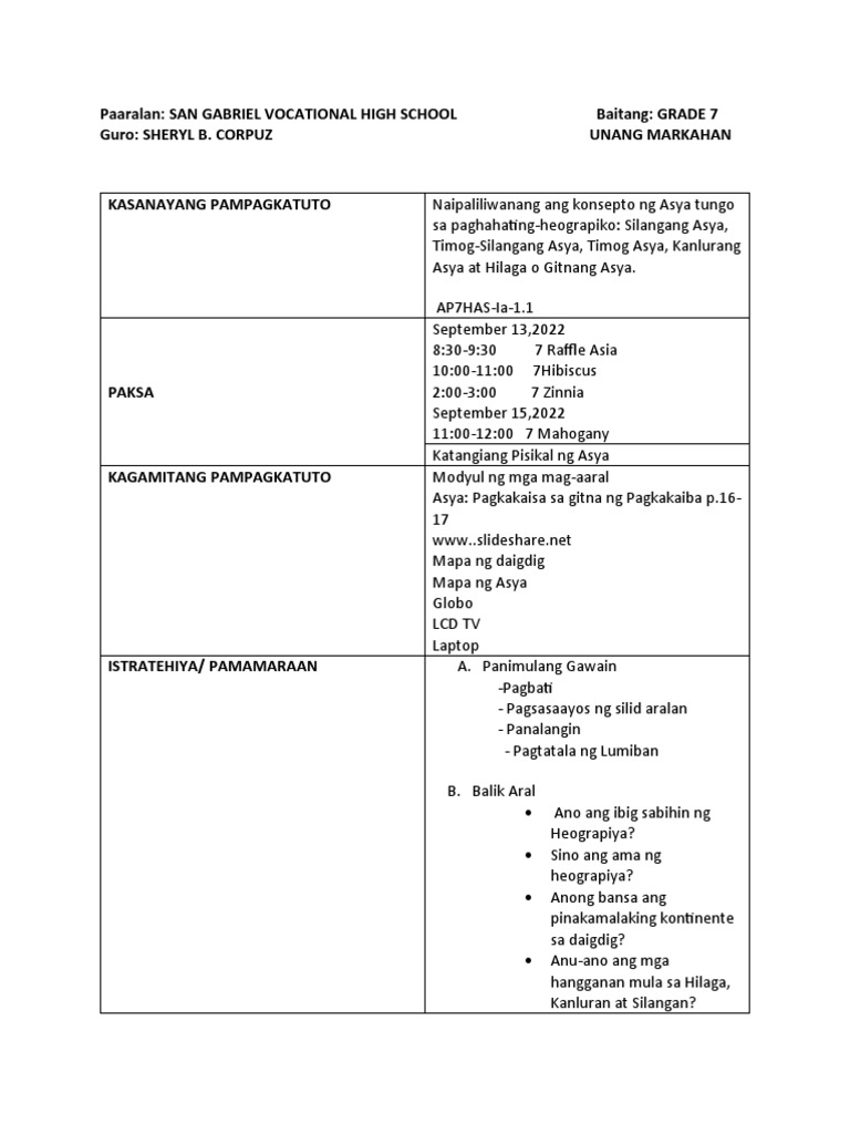 Lesson Plan Grade 7 Final New | PDF