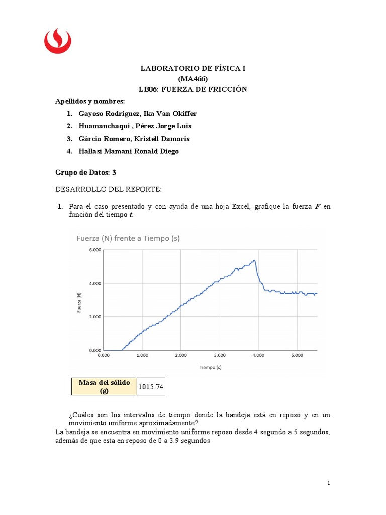 Reporte Del Laboratorio LB06 Fuerza FR de Física I | PDF | Fricción | Masa