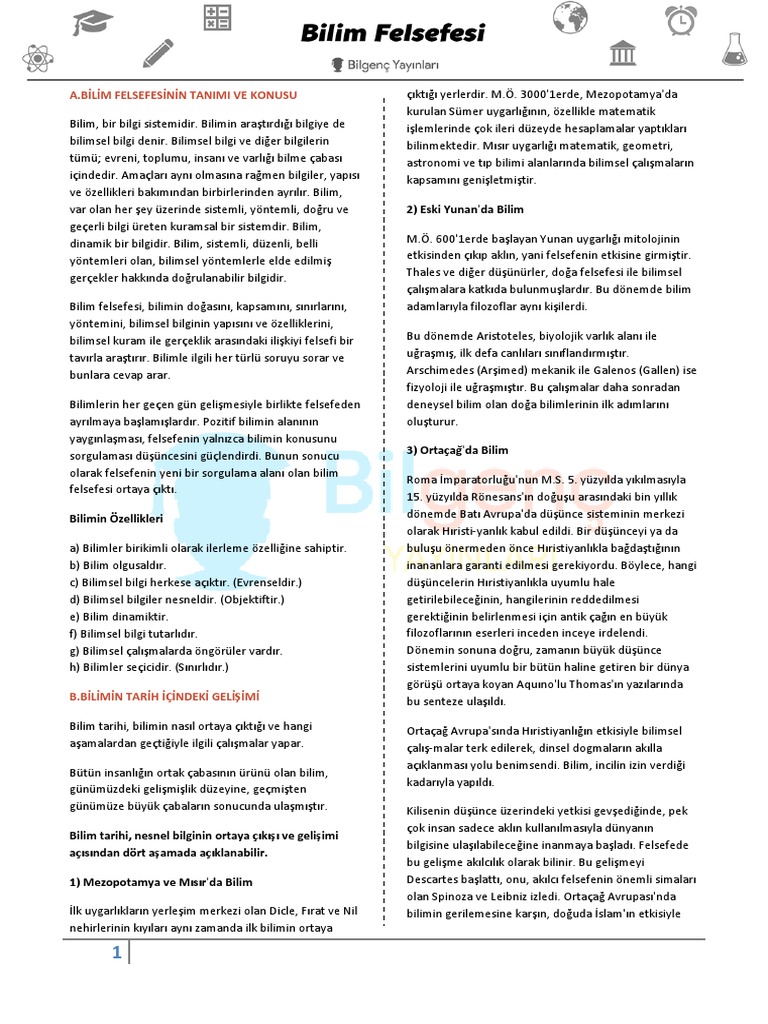 Tyt Felsefe Bilim Felsefesi Ders Notu | PDF
