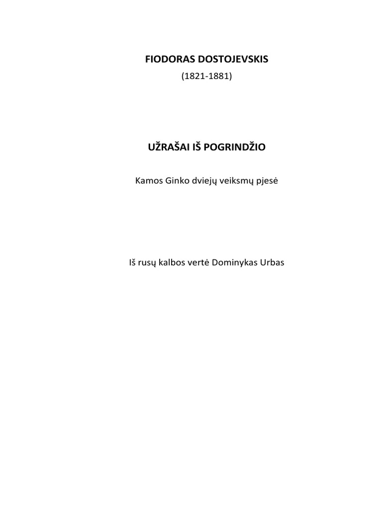 Dostojevksis Uzrasai Is Pogrindzio | PDF