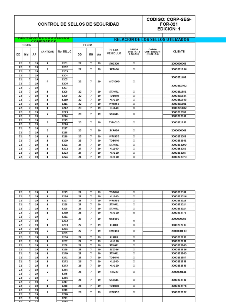Formato Control Sellos Seguridad 6201 Al 6300 | PDF