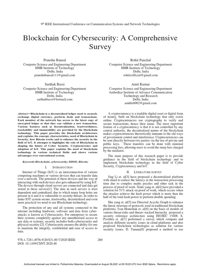 Blockchain For Cybersecurity A Comprehensive Survey | PDF | Security ...