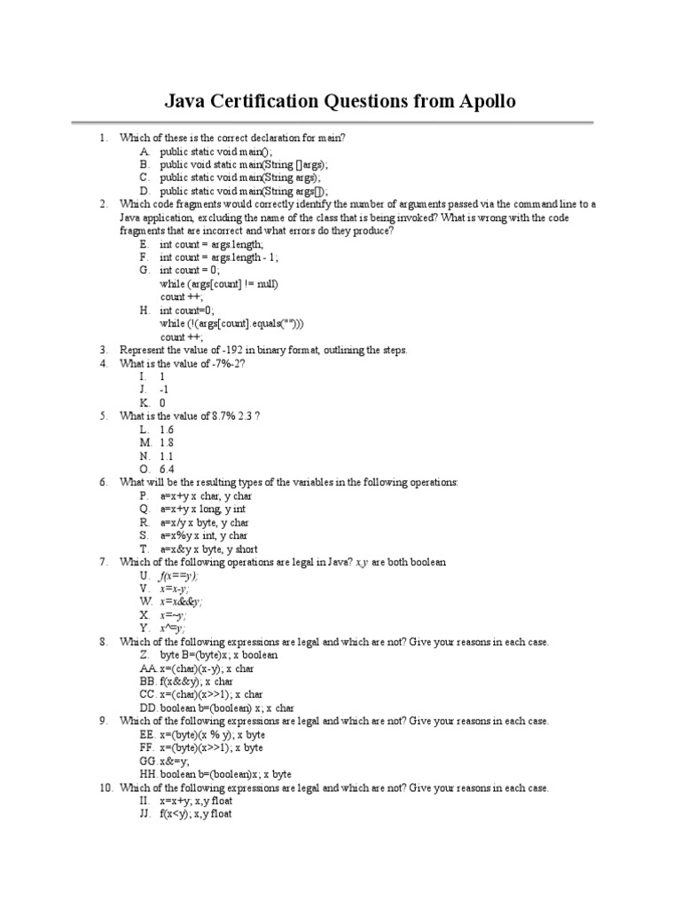 Java Certification Questions From Apollo | PDF | Class (Computer Programming) | Method (Computer ...