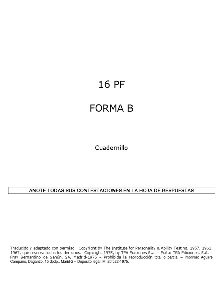 Cuadernillo 16 PF | PDF