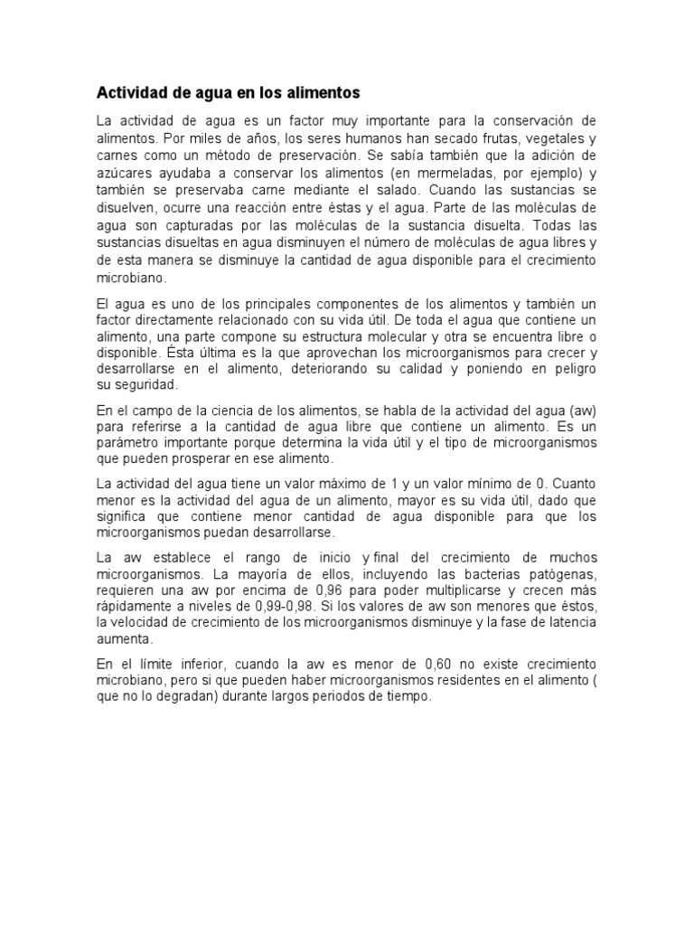 Importancia de la actividad de agua en alimentos | PDF | Salud y ...