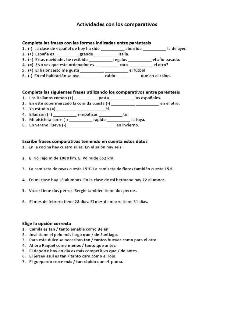 Comparativos Ejercicios | PDF