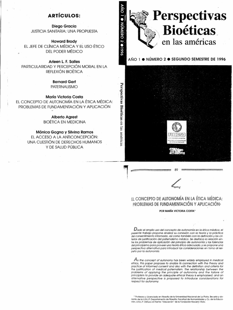 Costa El Concepto de Autonomia en La Etica Medica T P 2 | PDF