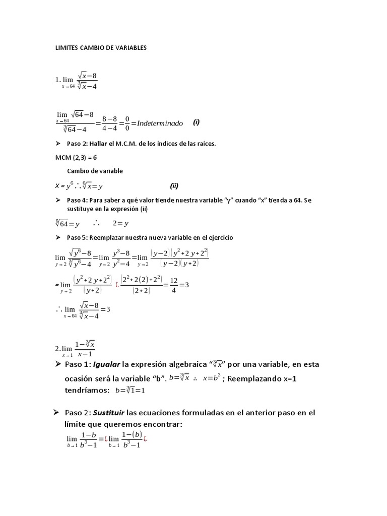 Limites Cambio de Variables 1 | PDF | Matemáticas | Objetos matemáticos