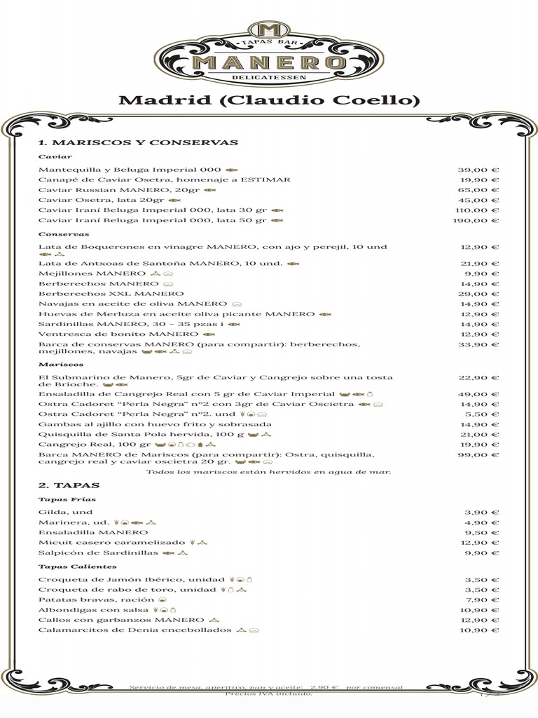 Carta del Restaurante Manero Madrid | PDF | ensalada | Comida y bebida