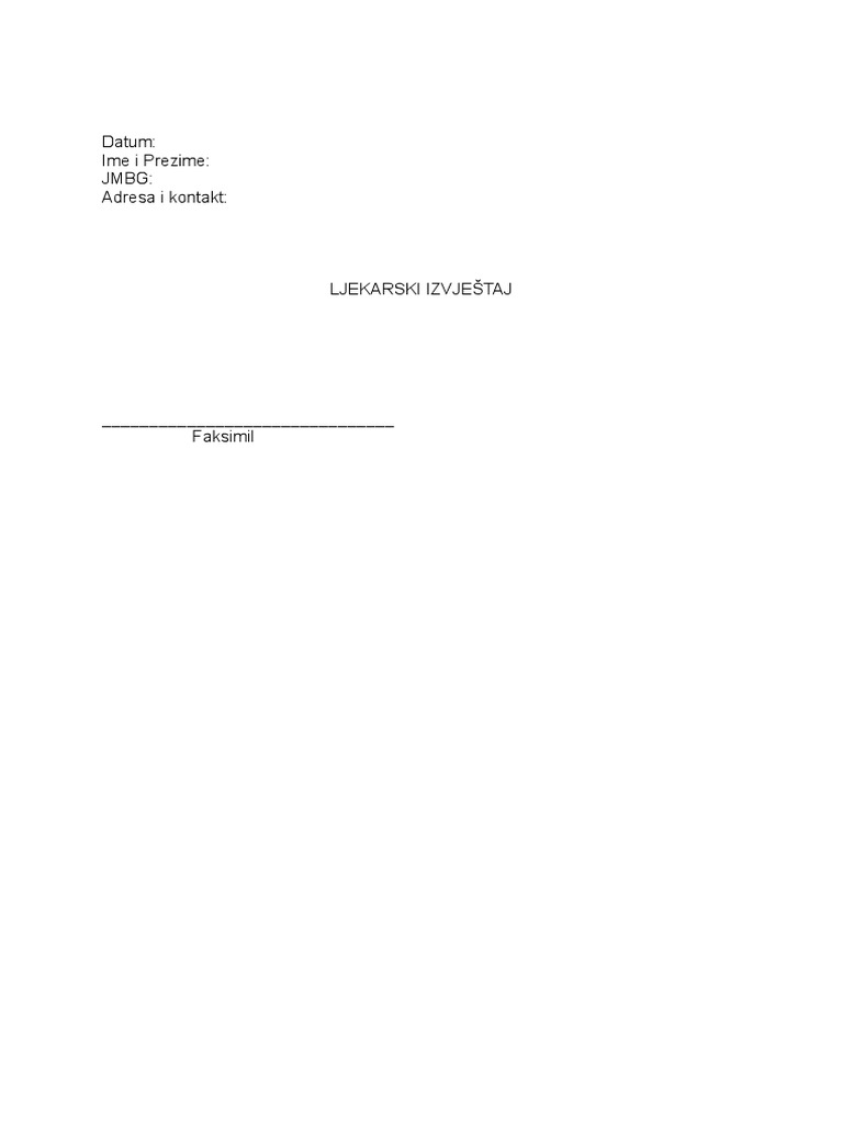 Ljekarski Izvještaj Obrazac | PDF