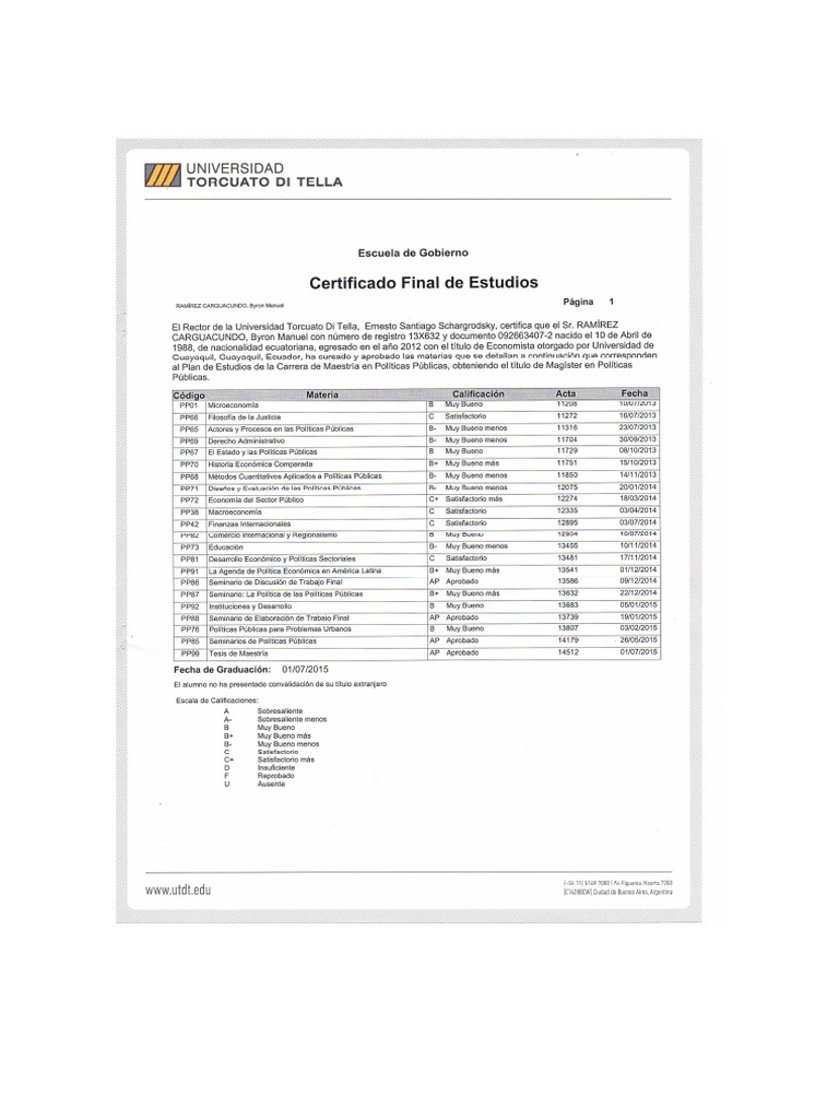 Certificado de Notas | PDF