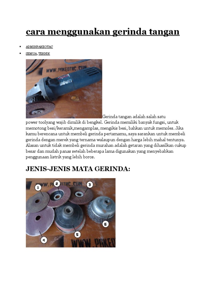 Cara Menggunakan Gerinda Tangan | PDF