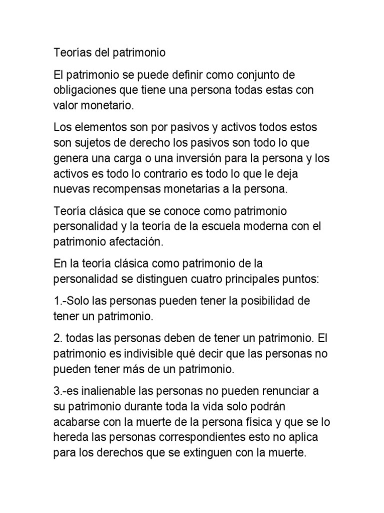 Teorías Del Patrimonio Pdf Bienes Ley Herencia