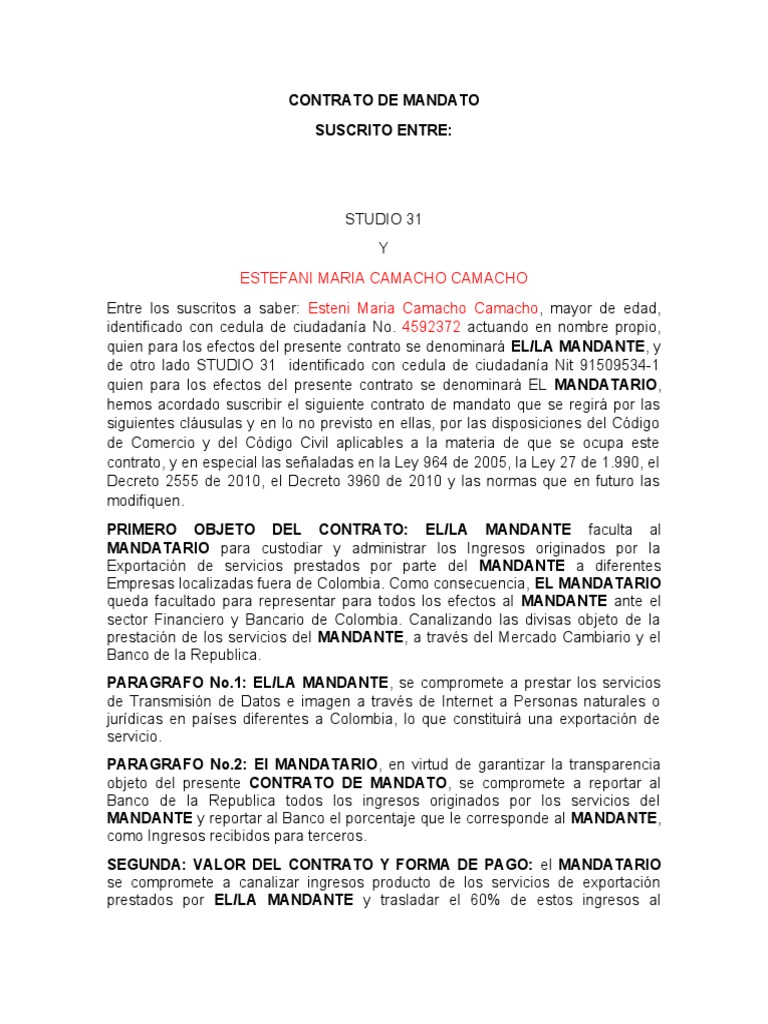 Contrato Mandatorio | PDF | Derecho laboral | Bancos