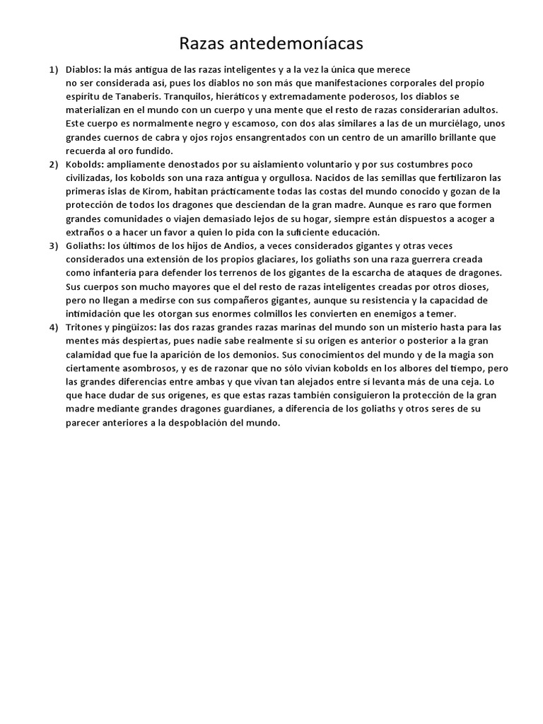 Lore de Razas XD | PDF | Duendes | Demonios