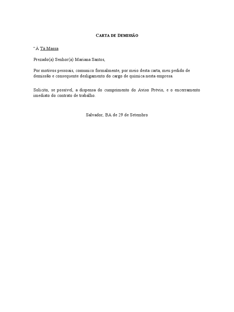 Modelo Carta Demissao Pdf