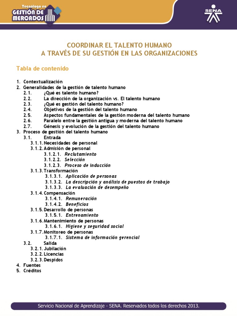 Gestión integral del talento humano: generalidades y procesos | PDF