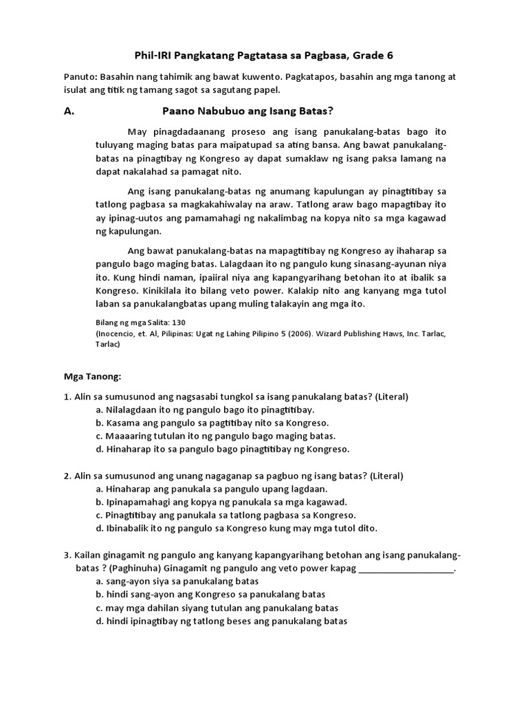 Grade 6 Group Screening Test | PDF