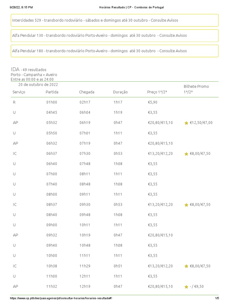 Horários Resultado - CP - Comboios de Portugal | PDF | Lisboa | Portugal