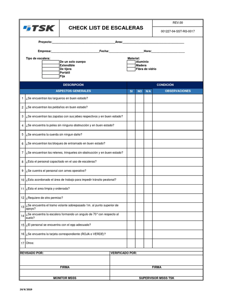 001227-04-SST-RG-0017 Rev.00 Check List de Escaleras | PDF