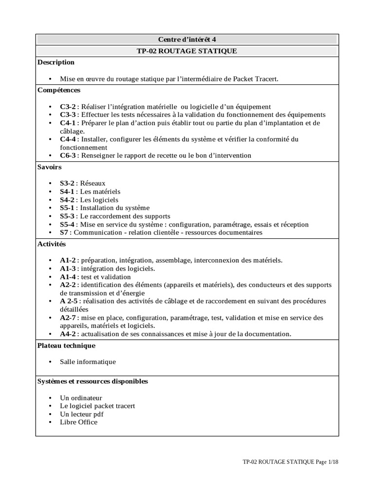 TP 02 Routage Statique | PDF | Routage | Routeur