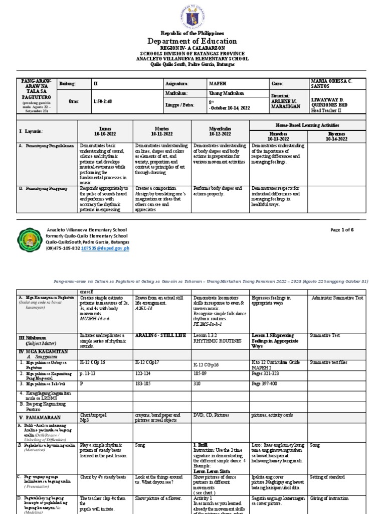 Mocs DLL Q1 Week 8 Mapeh | PDF | Performing Arts
