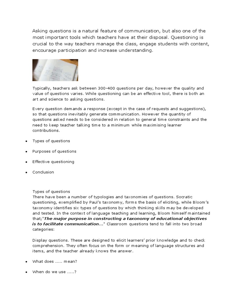 Asking Questions Is A Natural Feature of Communication | PDF | Teachers ...