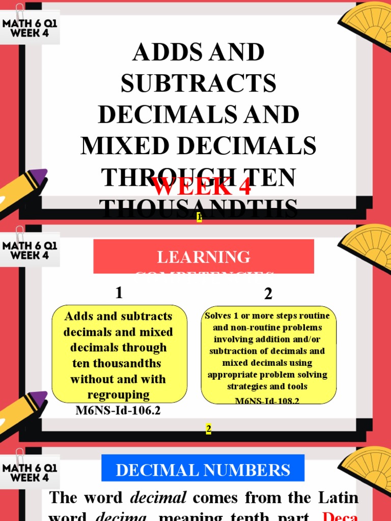 MATH 6 - Q1 - W4 - Adds and Subtracts Decimal Numbers | PDF ...
