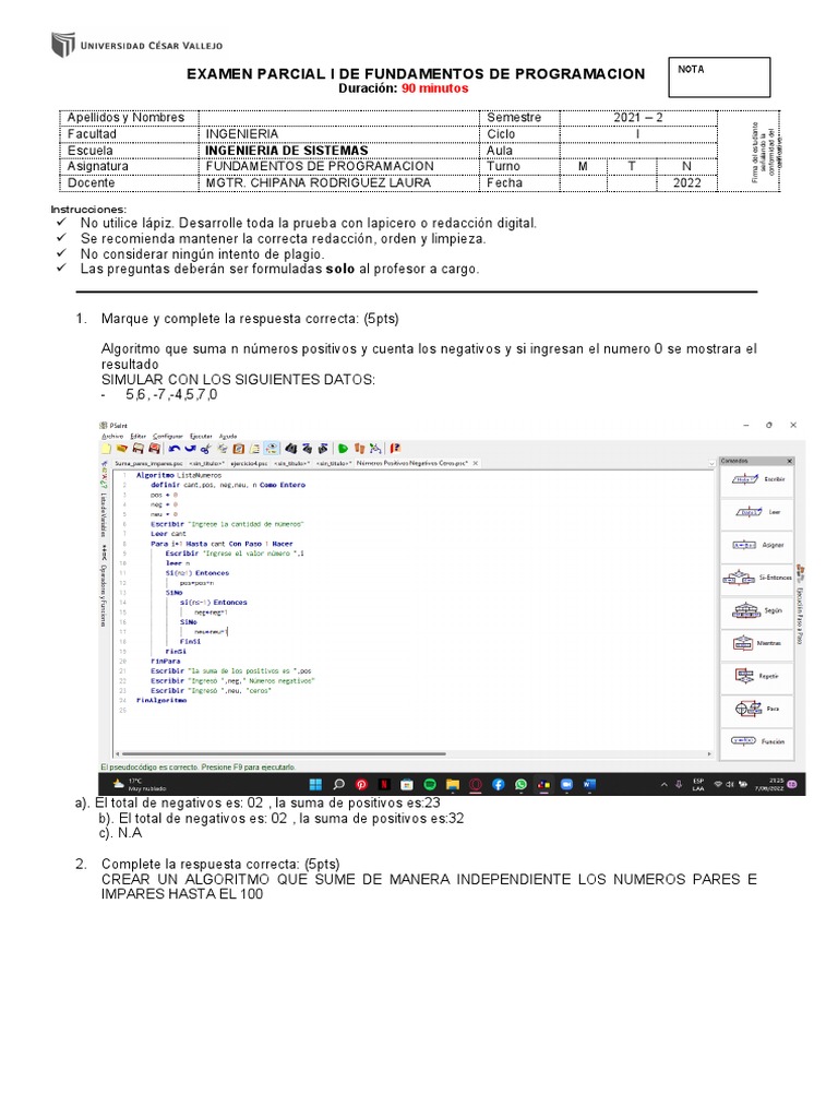 Examen Parcial Ii-Fundamentos de Programacion | PDF | Ingeniería de software | Programación de ...