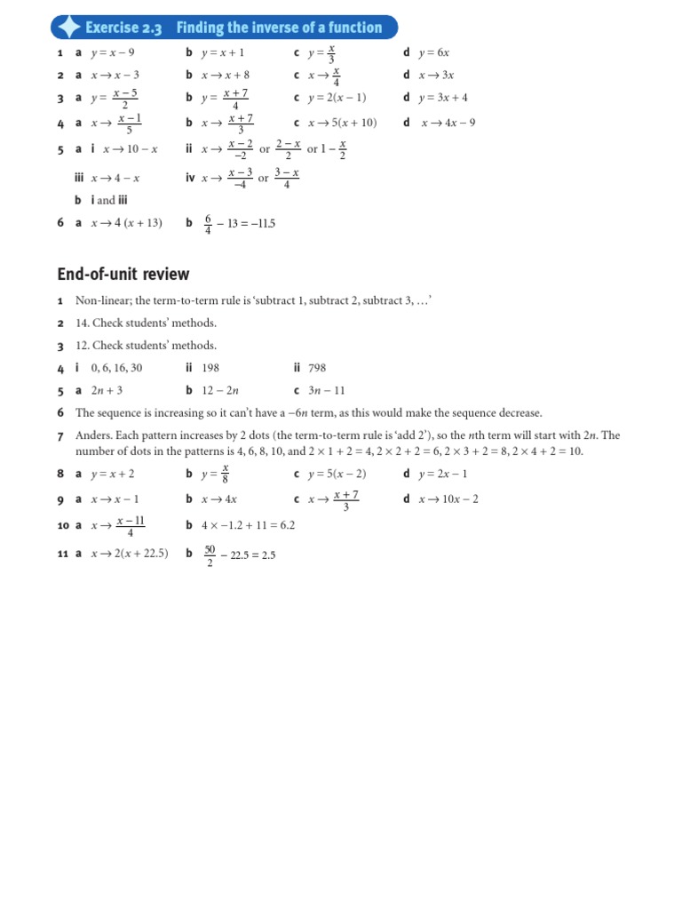 Math Unit 2 Workbook Answer Key | PDF | Mathematics | Mathematical Analysis