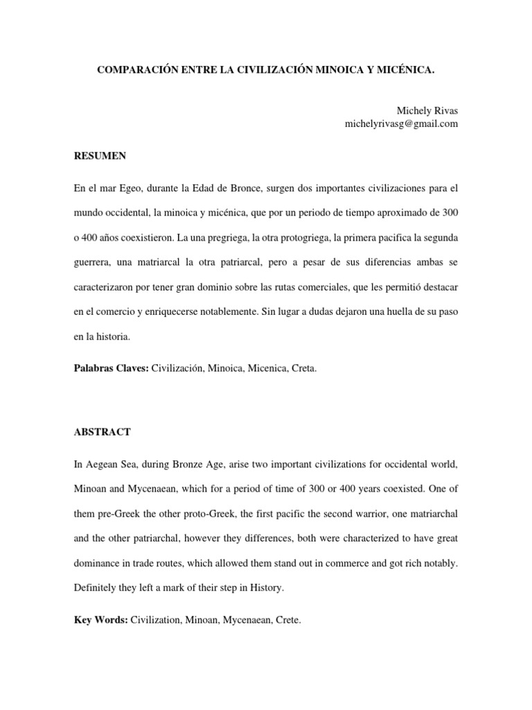 Comparación Entre La Civilización Minoica y Micénica | PDF