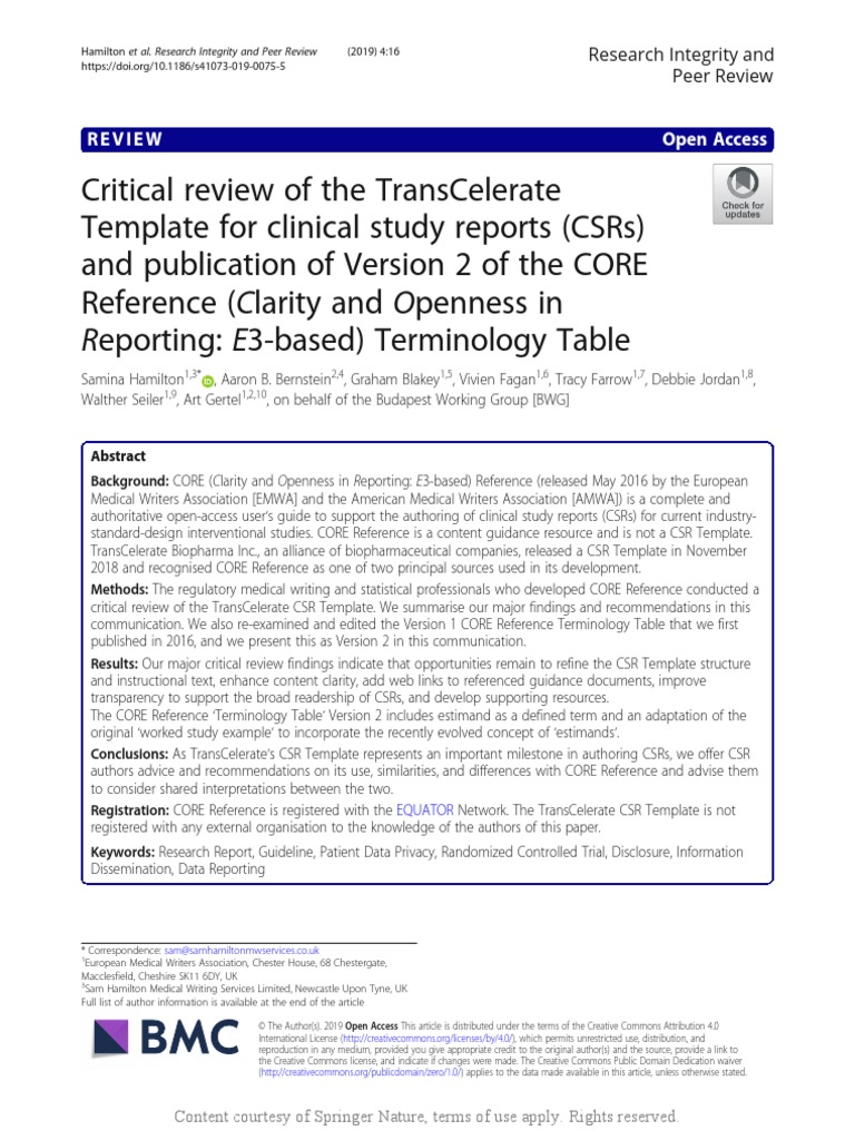 Critical Review of The TransCelerate Template For | PDF | Corporate ...