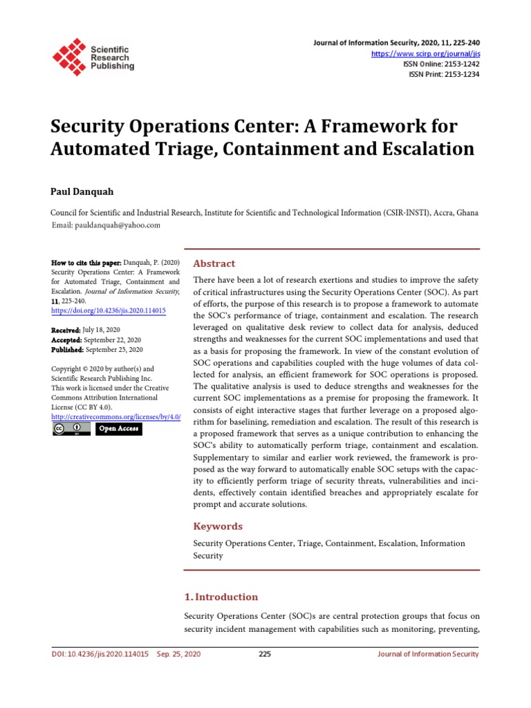 Security Operations Center A Framework For Automat | PDF | Computer ...