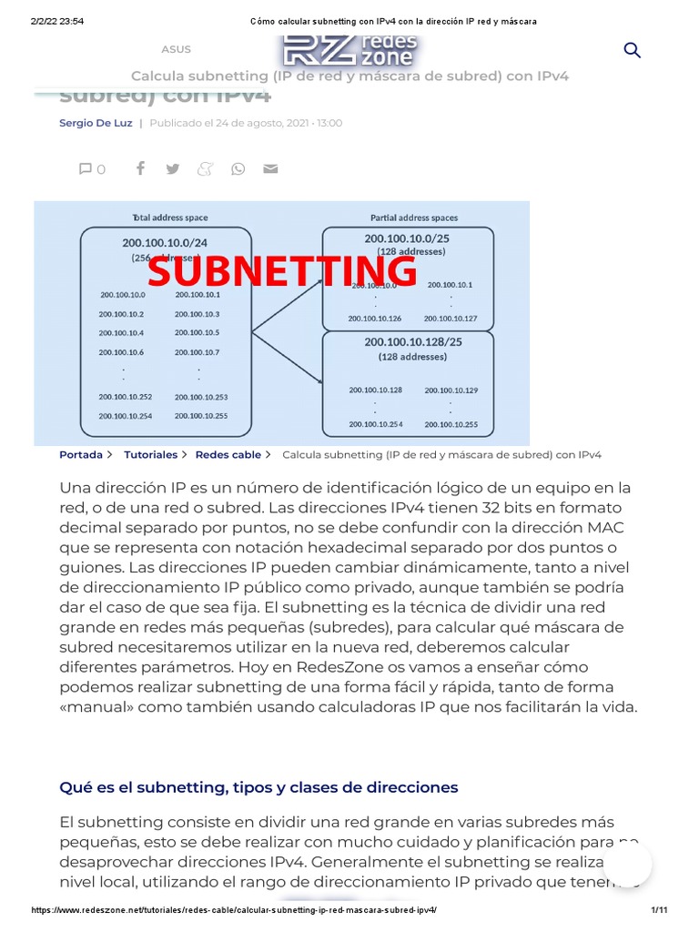 Cómo Calcular Subnetting Con IPv4 Con La Dirección IP Red y Máscara | PDF | Dirección IP ...