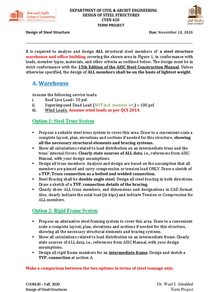 CVEN420-Term Project-Fall 2020 | PDF | Truss | Beam (Structure)