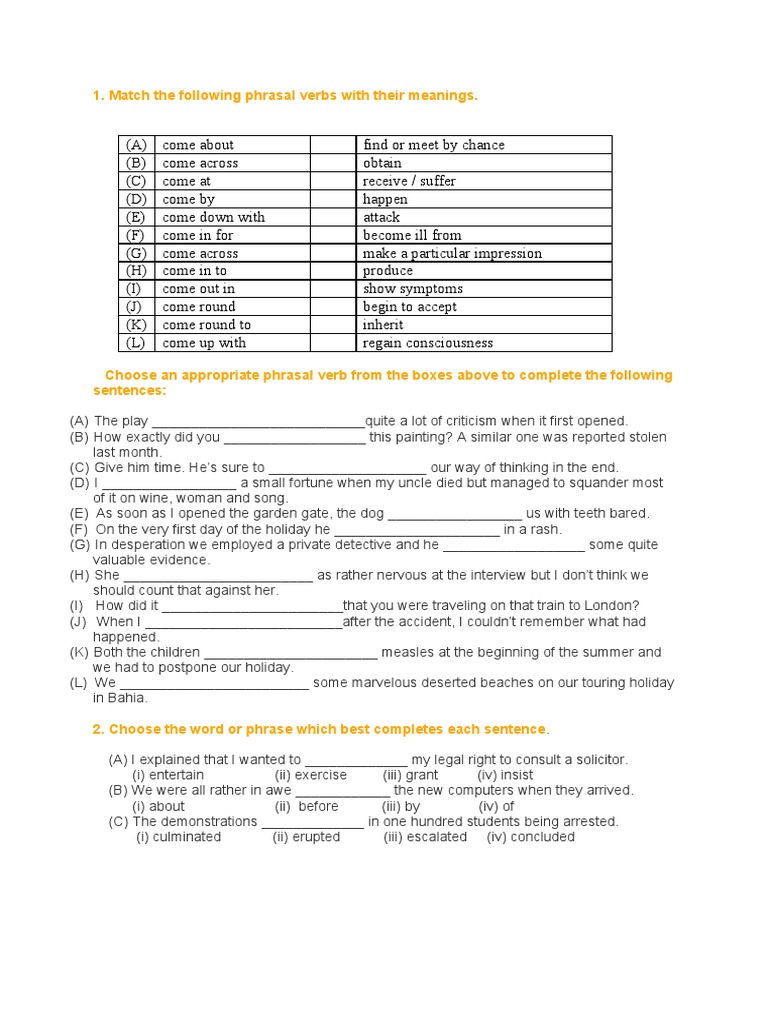 Phrasal Verb With Come | PDF | Linguistics | Syntax
