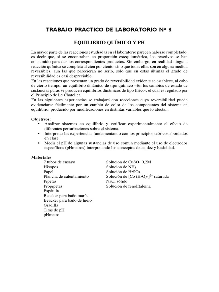 T.P. Laboratorio N°3 | PDF | Equilibrio químico | Ph