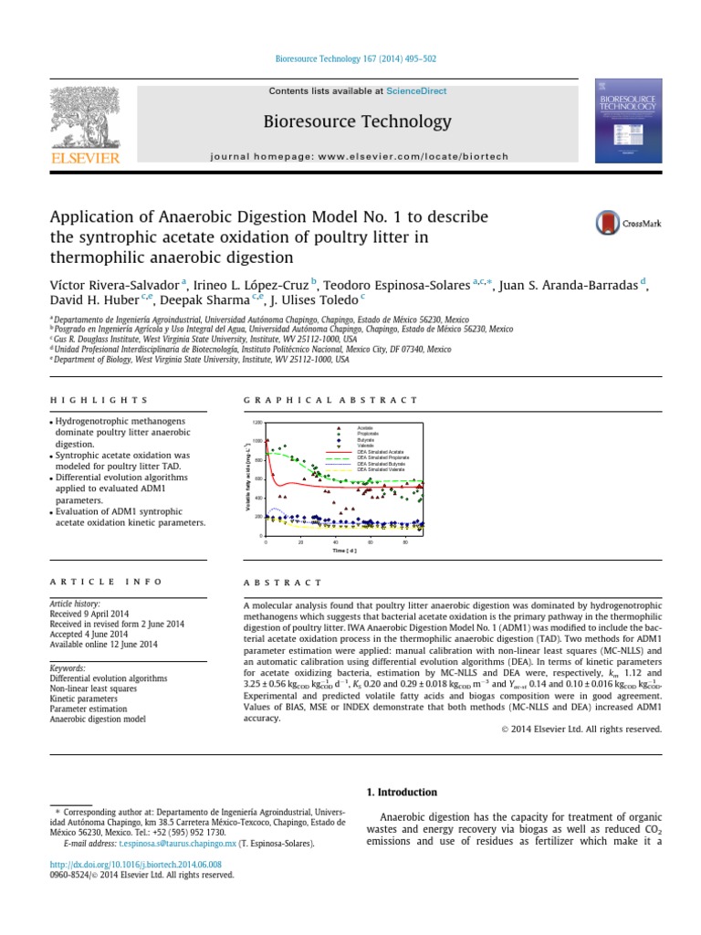 Application of Anaerobic Digestion Model No. 1 To Describe The ...