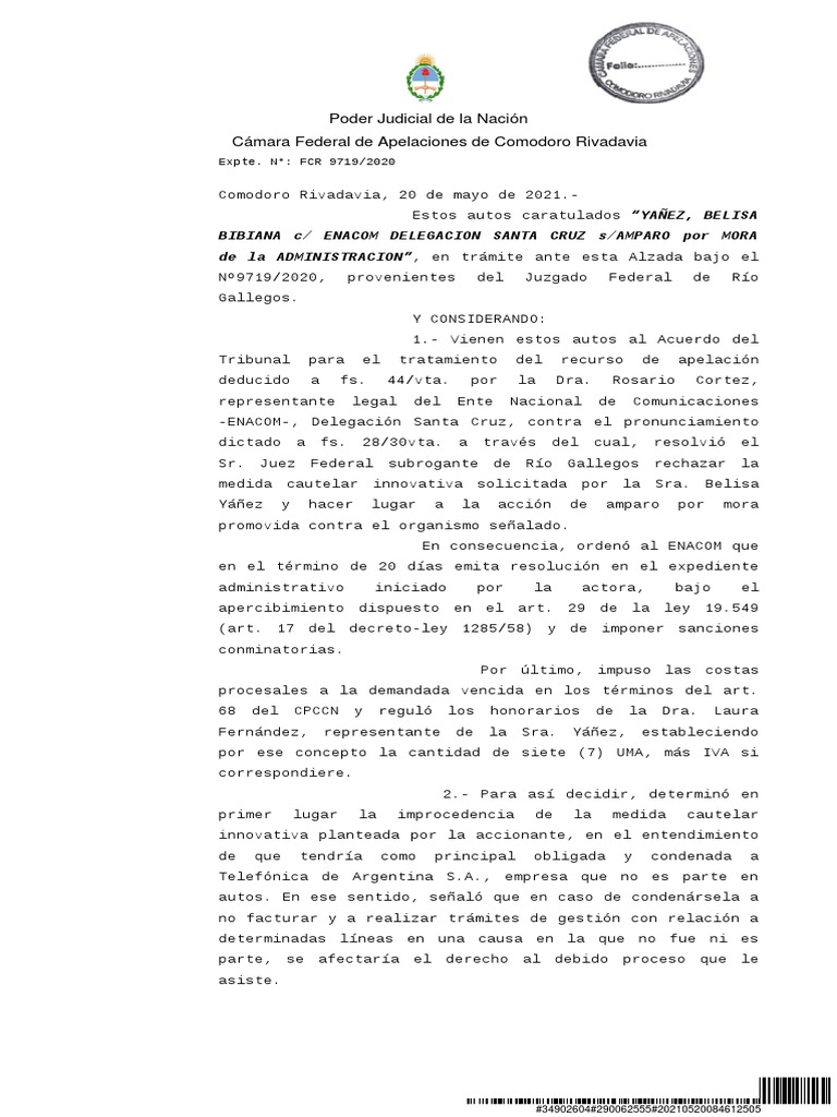 Amparo por Mora contra ENACOM | PDF | Apelación | Ley procesal