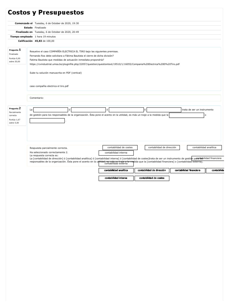 1er EXAMEN PARCIAL CLASES DE LA 1 A LA 6 Costos y Presupuestos | PDF | Costo | Contabilidad