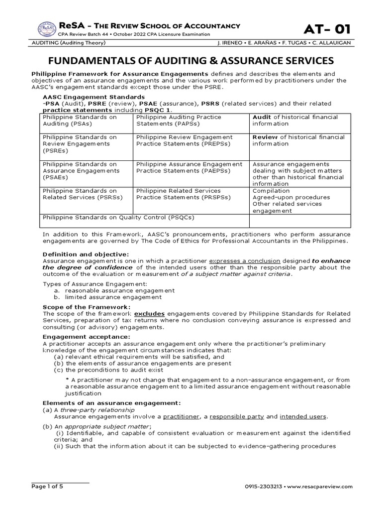 At 01 Fundamentals Of Auditing And Assurance Services Pdf Audit Financial Audit