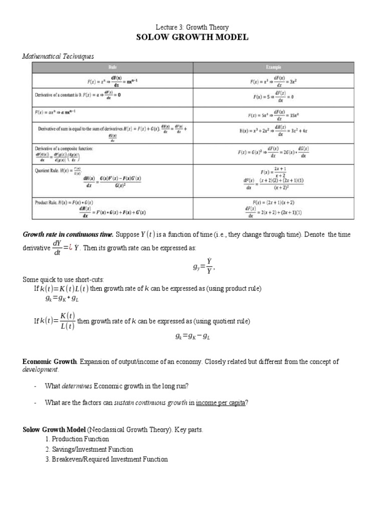 Lecture 3 - Solow Growth Model | PDF | Economic Growth | Production ...