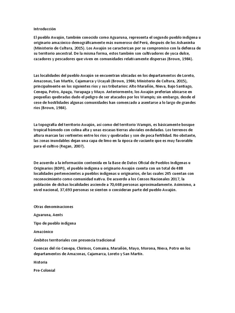 Cultura y historia del pueblo Awajún | PDF | Ciencias sociales