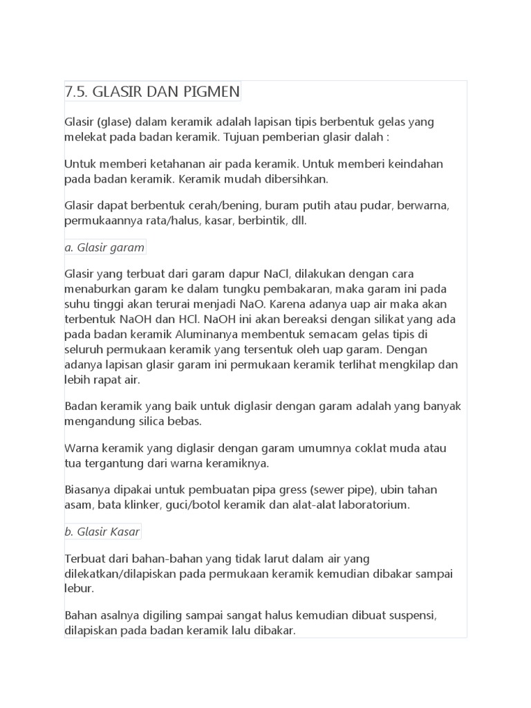 Fungsi dan Jenis Glasir Keramik | PDF