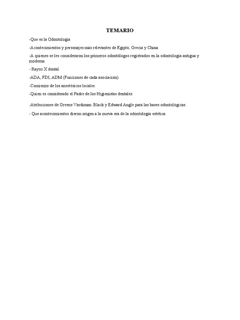 Temario Primer Parcial | PDF | Odontología | Medicina