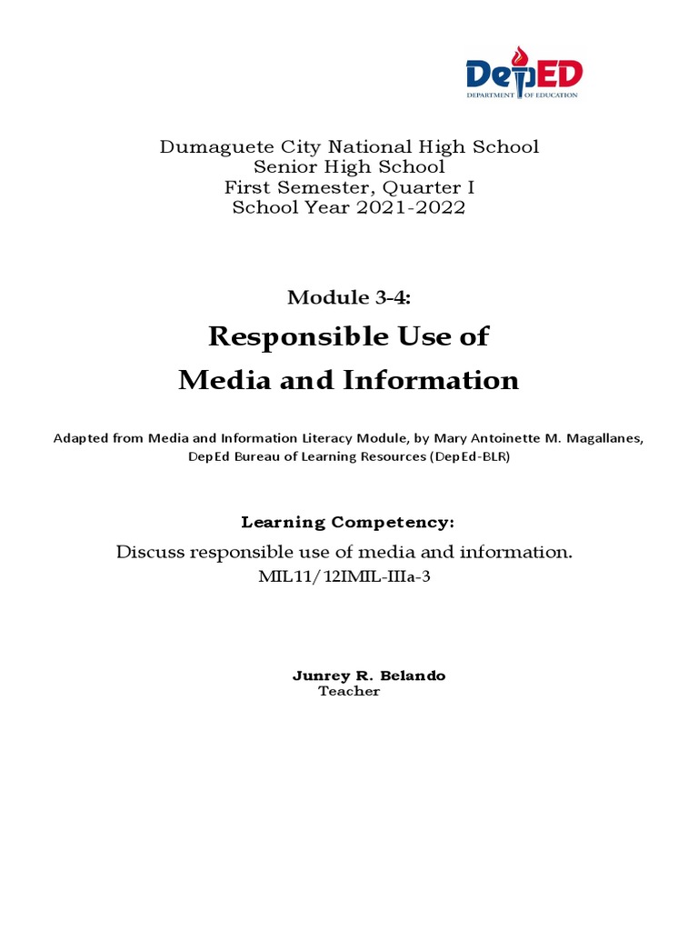 Q1 W3-4 MIL Responsible Use of Media and Information | PDF | Information | Communication